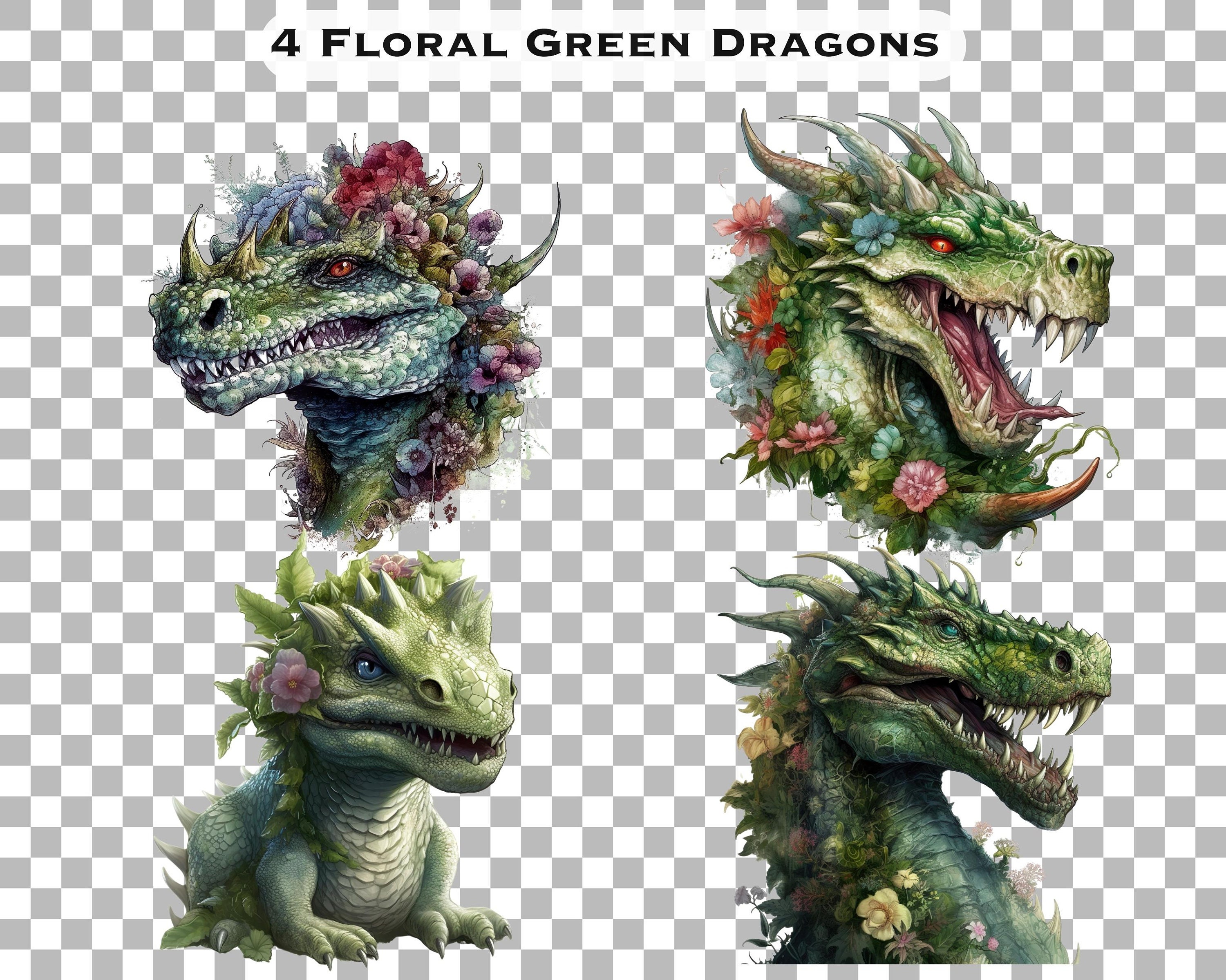 Watercolor Dragon Clipart Bundle, Floral Colorful Dragon SVG PNG ...