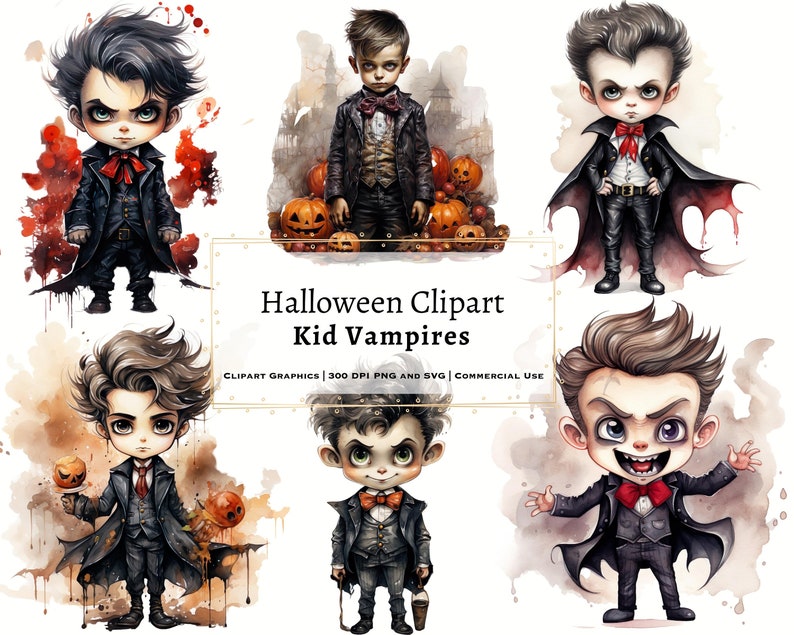 Vampire Watercolor Clipart, Little Vampires Watercolor Clipart ...