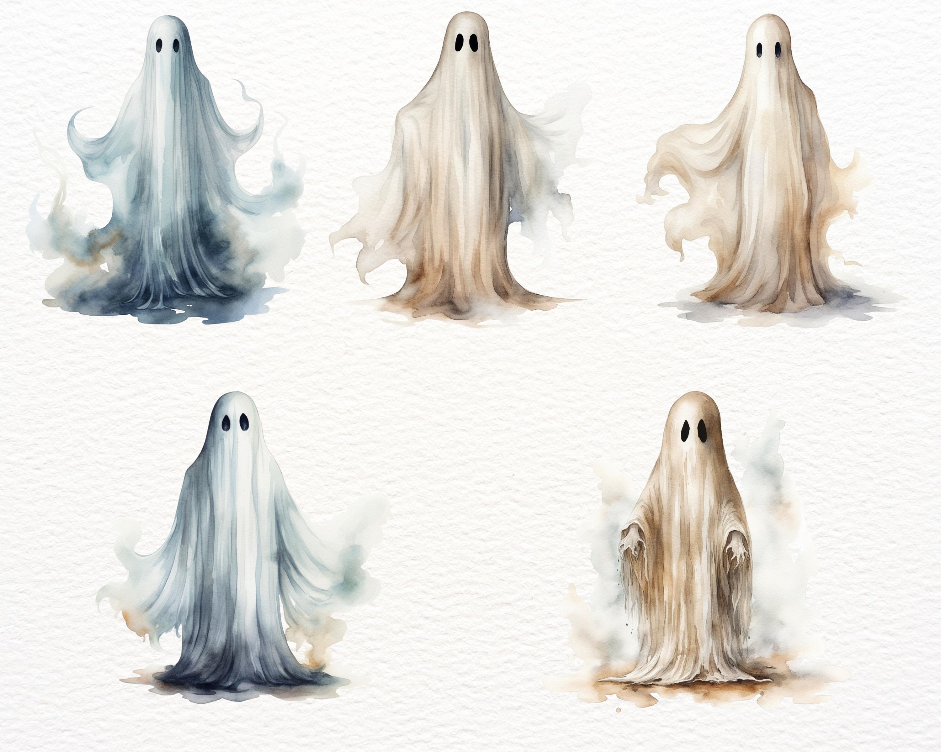 Watercolor Halloween Clipart Halloween Ghosts Clipart Png - Etsy