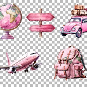 Girls Travel Watercolor Clipart, Pink Girly Travel Watercolor Clipart ...