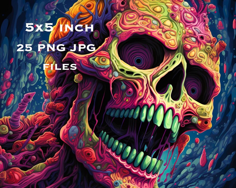 25 PNG Psychedelic Zombie Clipart Bundle, Trippy Colorful Zombie ...
