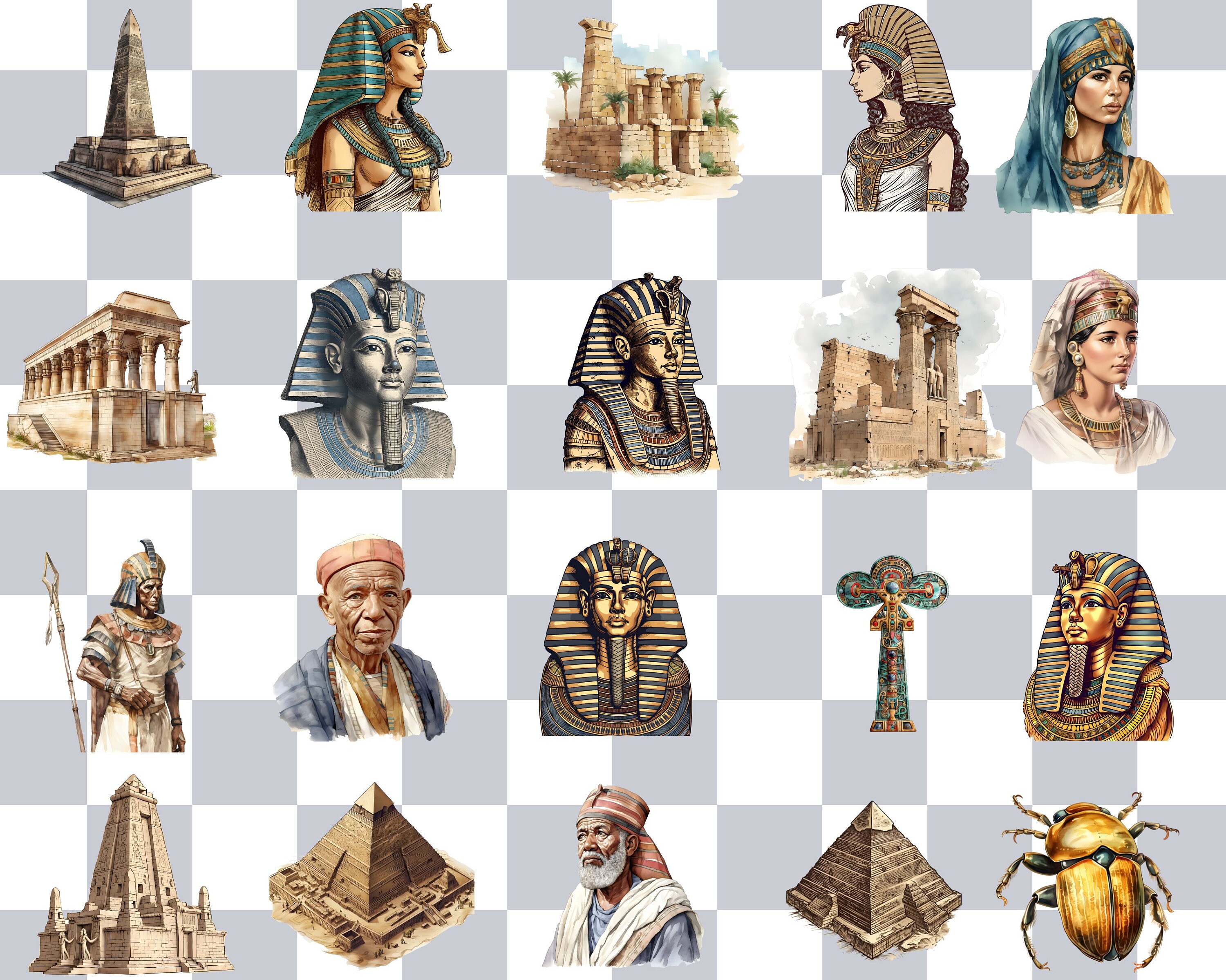Ancient Civilizations Clipart Bundle, Egypt History Watercolor Clipart ...