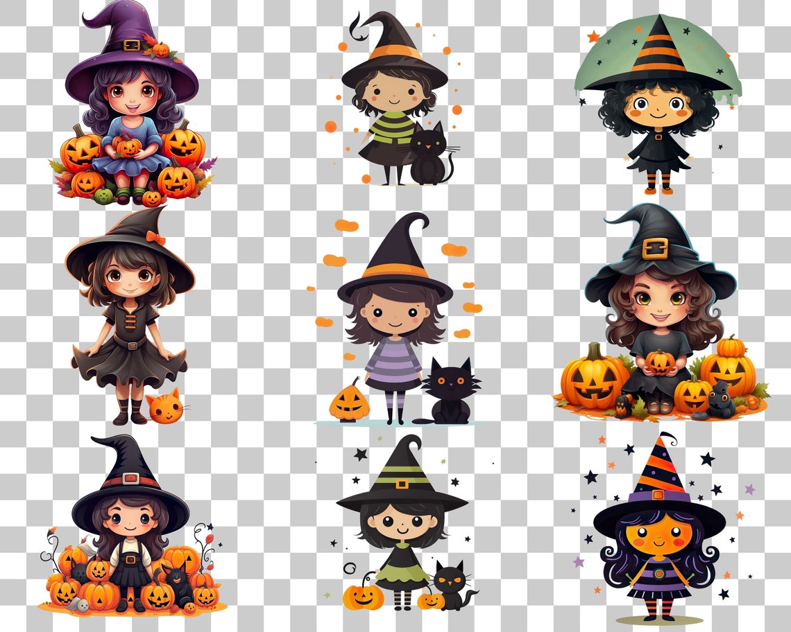 Cute Witches Watercolor Clipart, Witches Watercolor Clipart Bundle ...