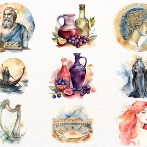 Watercolor Ancient Greece Clipart Bundle, 40 Images Hellenistic PNG ...