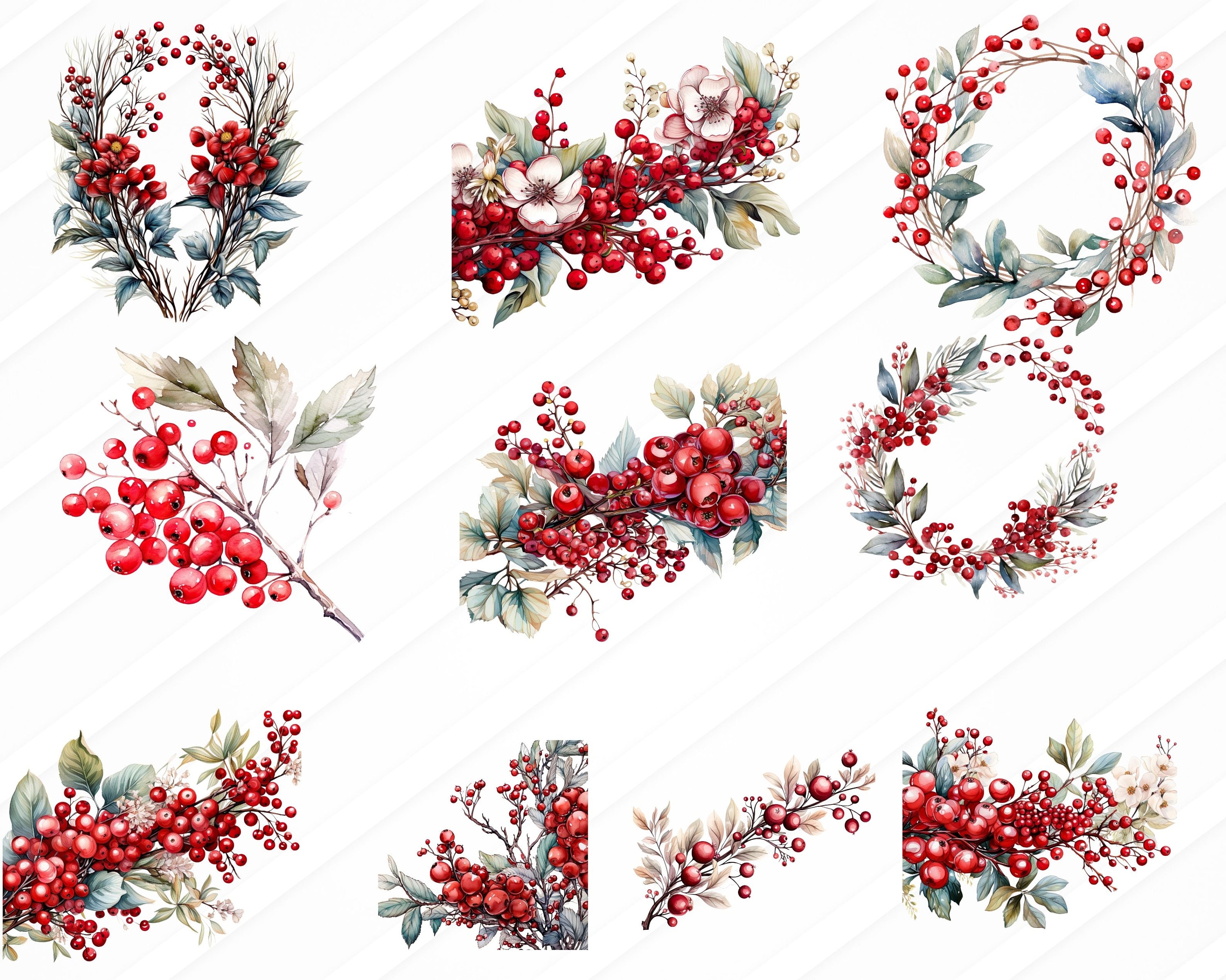 Winter Berries Watercolor Clipart, Christmas Decoration Watercolor ...