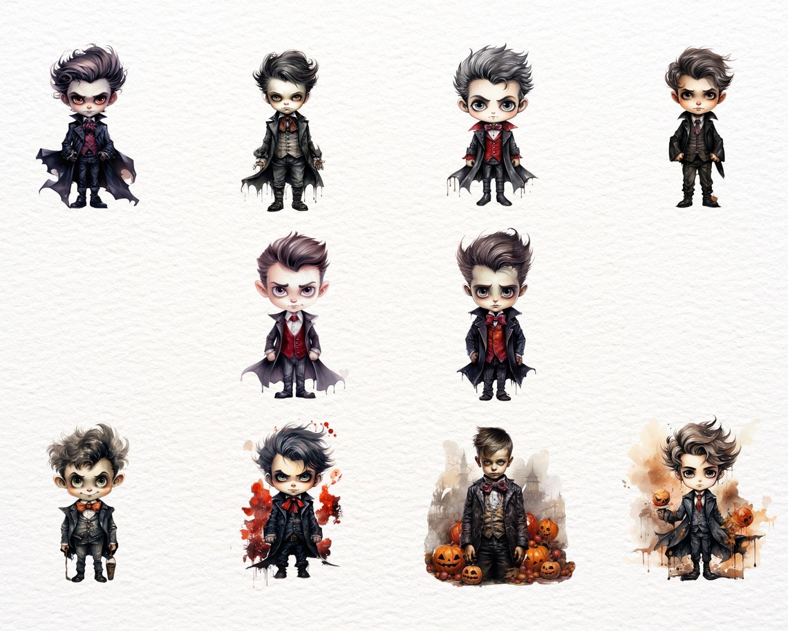 Vampire Watercolor Clipart, Little Vampires Watercolor Clipart ...