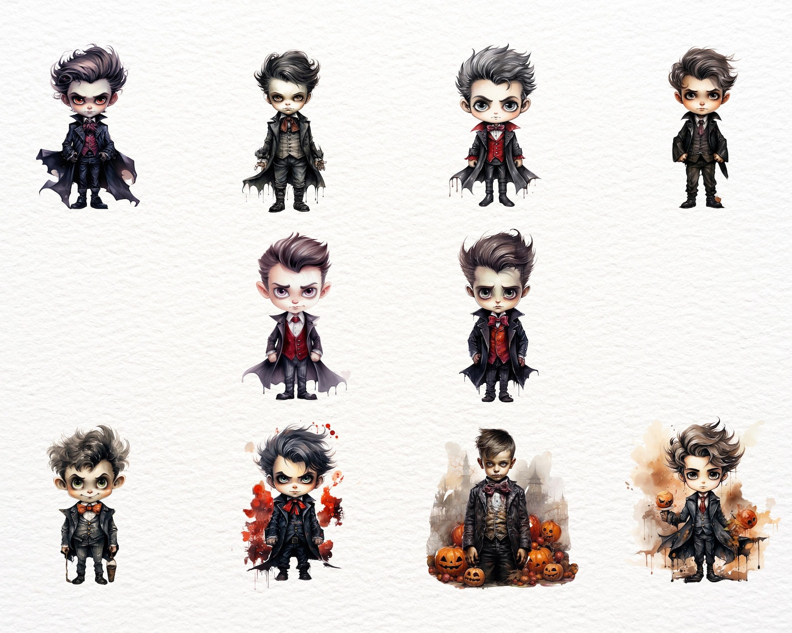 Vampire Watercolor Clipart, Little Vampires Watercolor Clipart ...