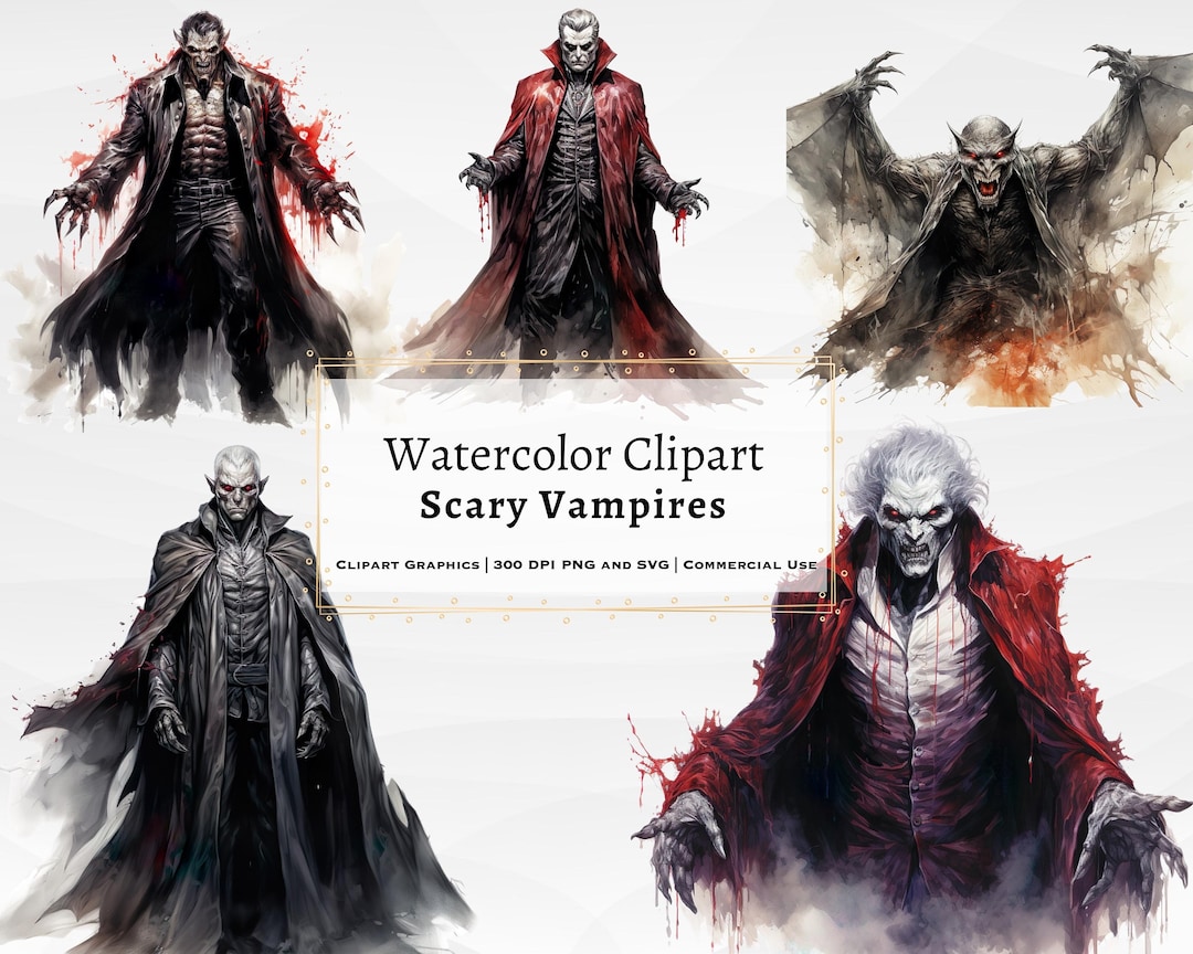 Vampires Watercolor Clipart Bundle, Scary Vampires Watercolor Clipart ...