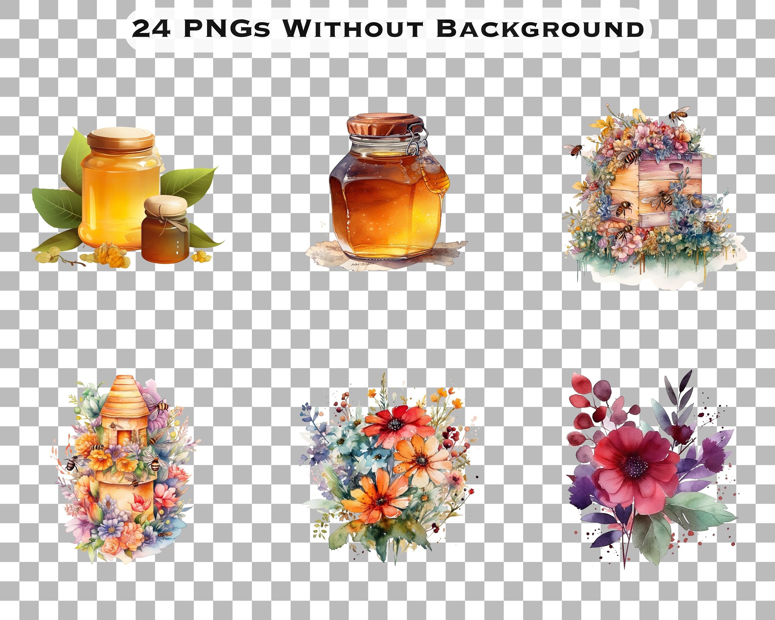 Watercolor Honey Bee Clipart, Honey Drips Clipart, Spring Floral and ...