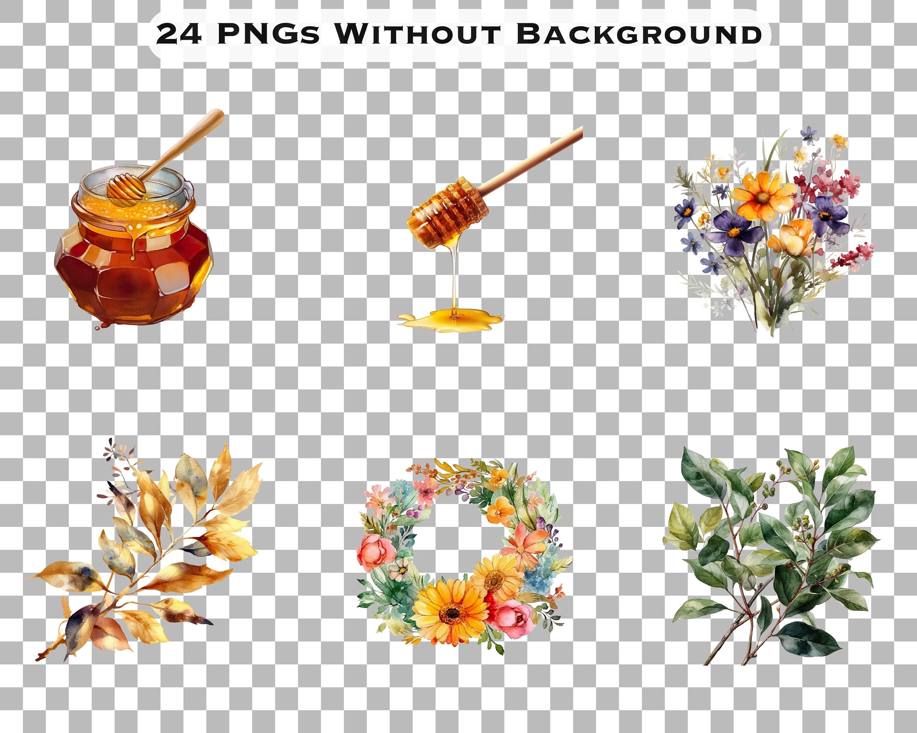 Watercolor Honey Bee Clipart, Honey Drips Clipart, Spring Floral and ...