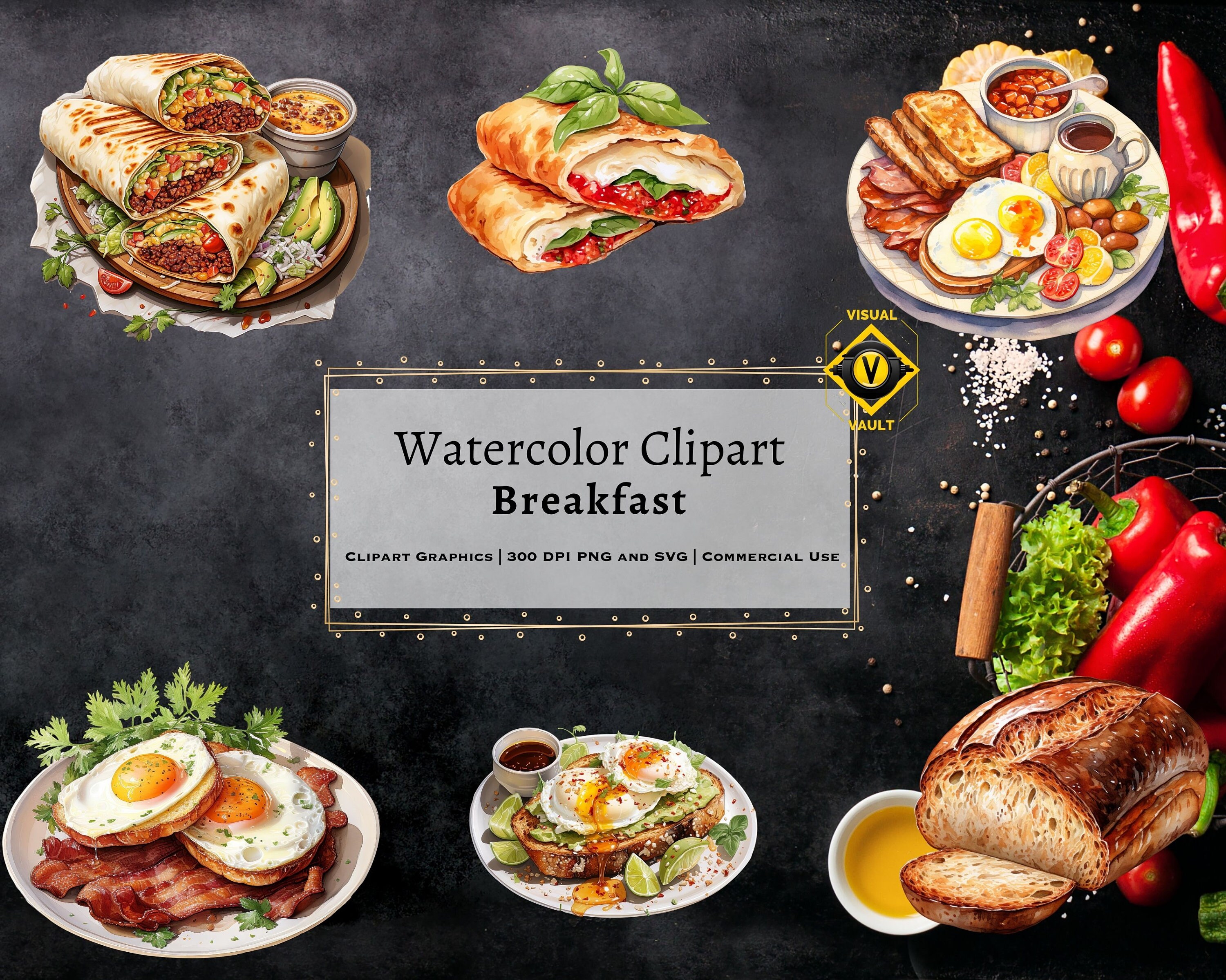 Breakfast Watercolor Clipart, Breakfast Graphics, Breakfast Colorful ...