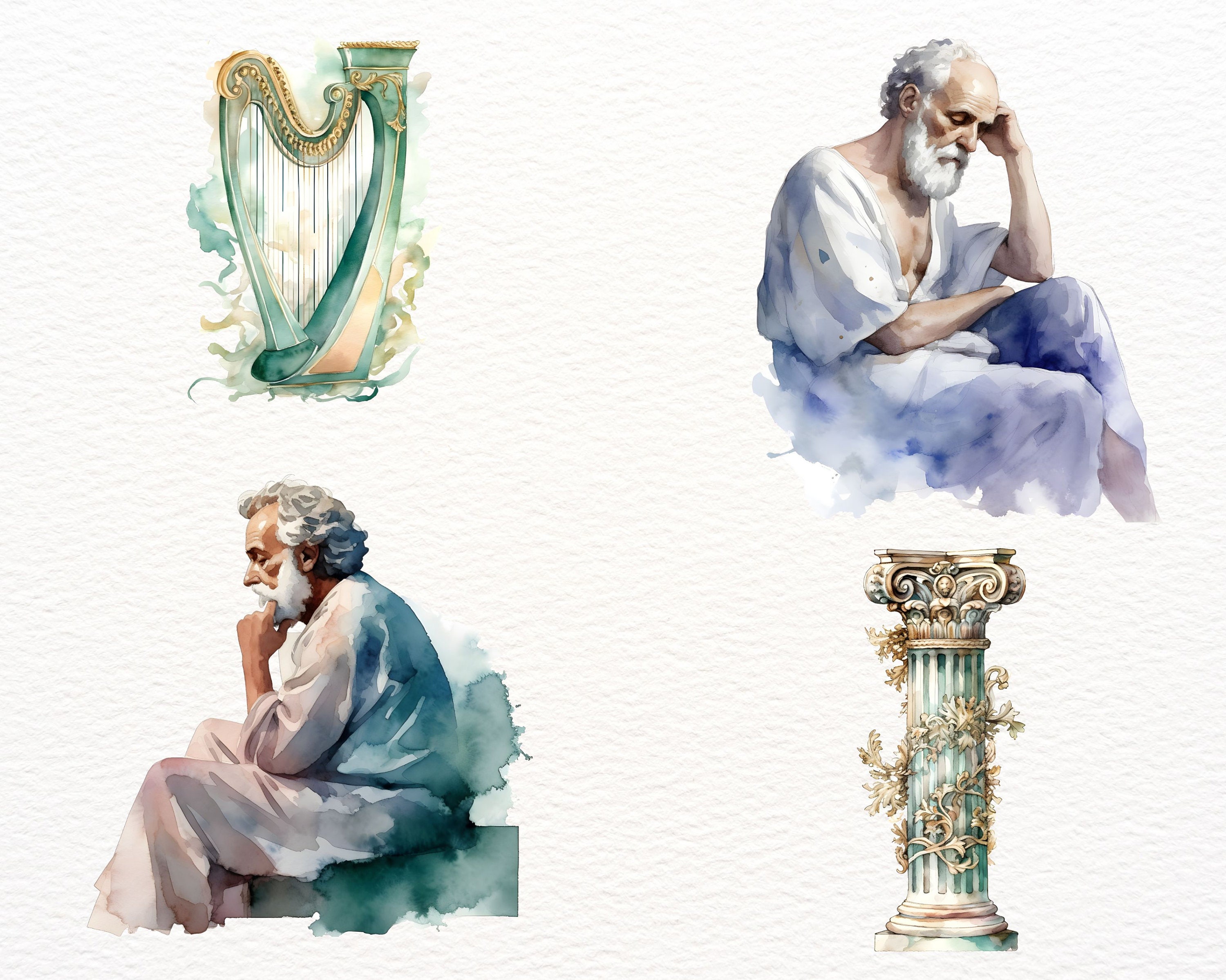 Watercolor Ancient Greece Clipart Bundle, 40 Images Hellenistic PNG ...