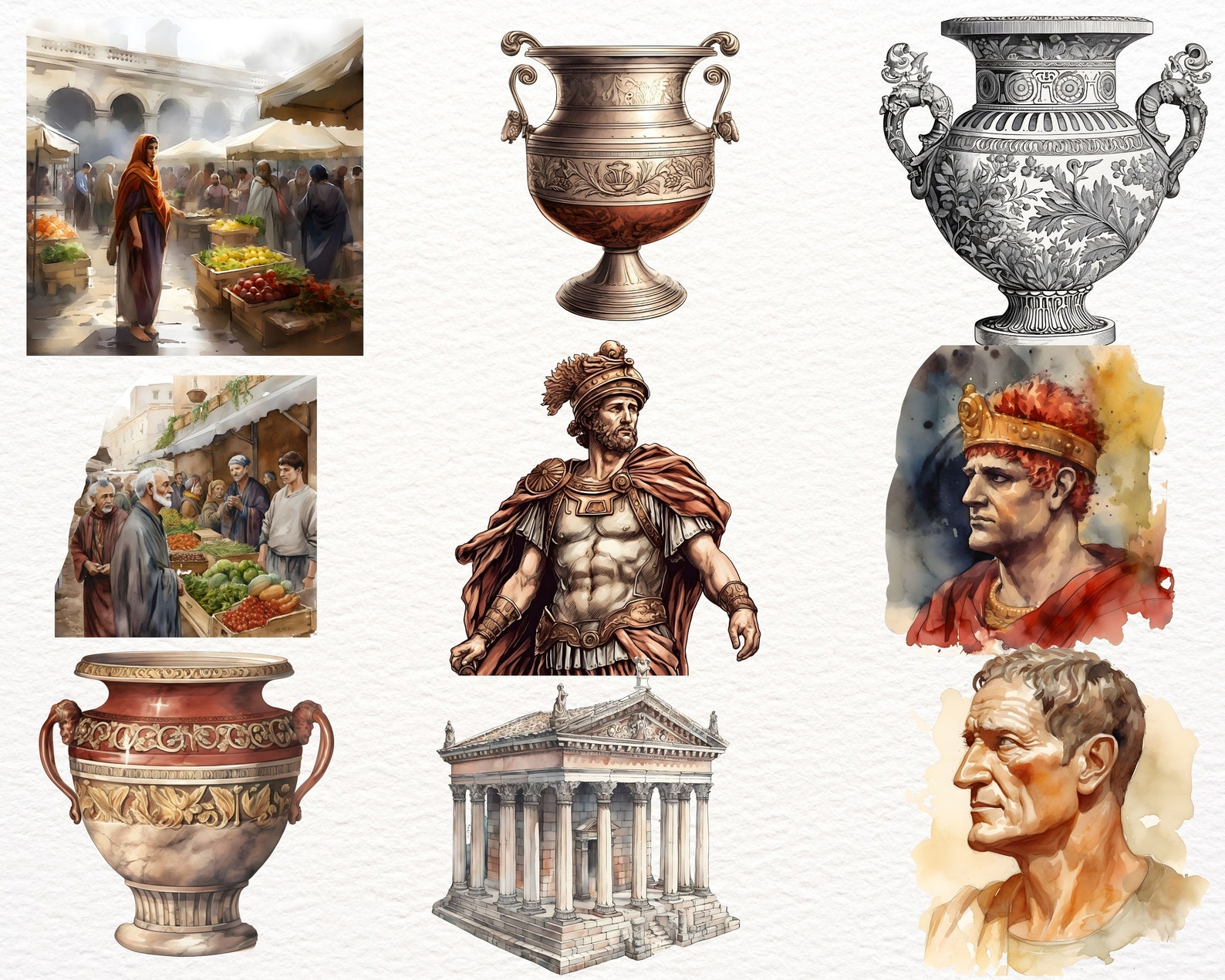 Ancient Rome Watercolor Clipart, Ancient Rome Clipart Set, Ancient Rome ...