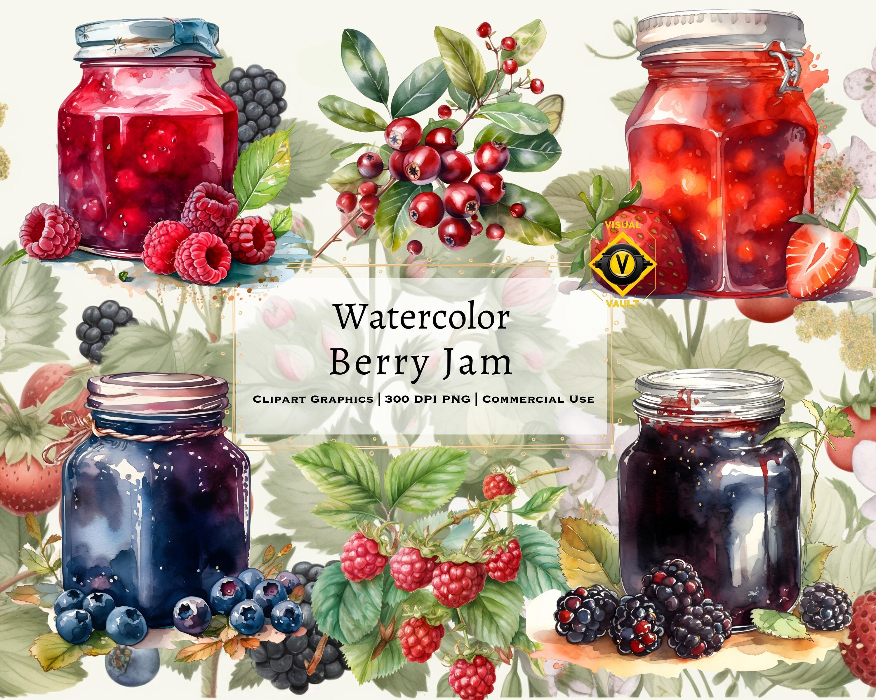 15 Berry Jam Watercolor Clipart, Strawberries Watercolor Clipart ...