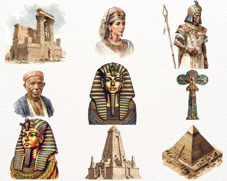 Ancient Egypt Watercolor Clipart, Historical Egyptian Symbols Set ...