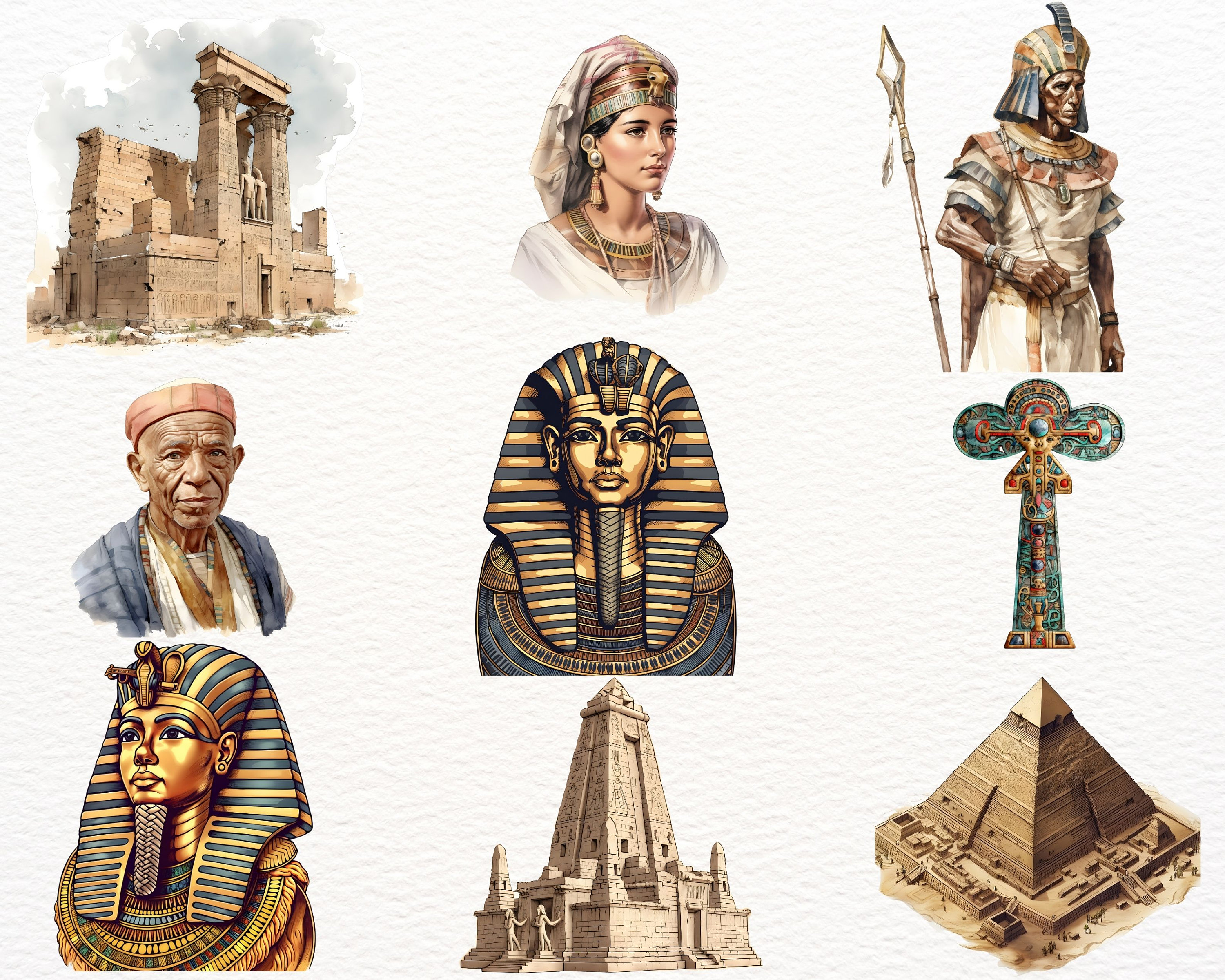 Ancient Egypt Watercolor Clipart, Historical Egyptian Symbols Set ...