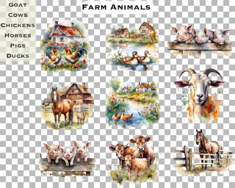 Farm Life Clipart Bundle, Farm Life Watercolor Clipart, Farm Animals ...
