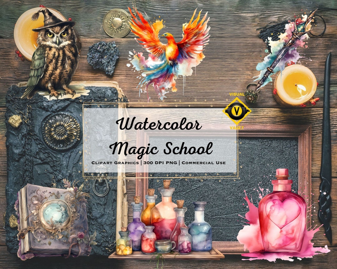 Magic School Watercolor Clipart Magic School Clipart Wizard - Etsy