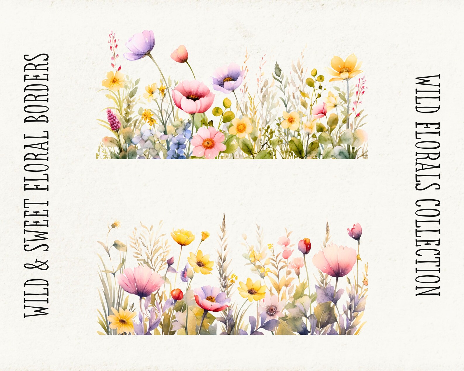 Wild Floral Watercolor Borders, Sweet Field Flower Edges, Botanical ...