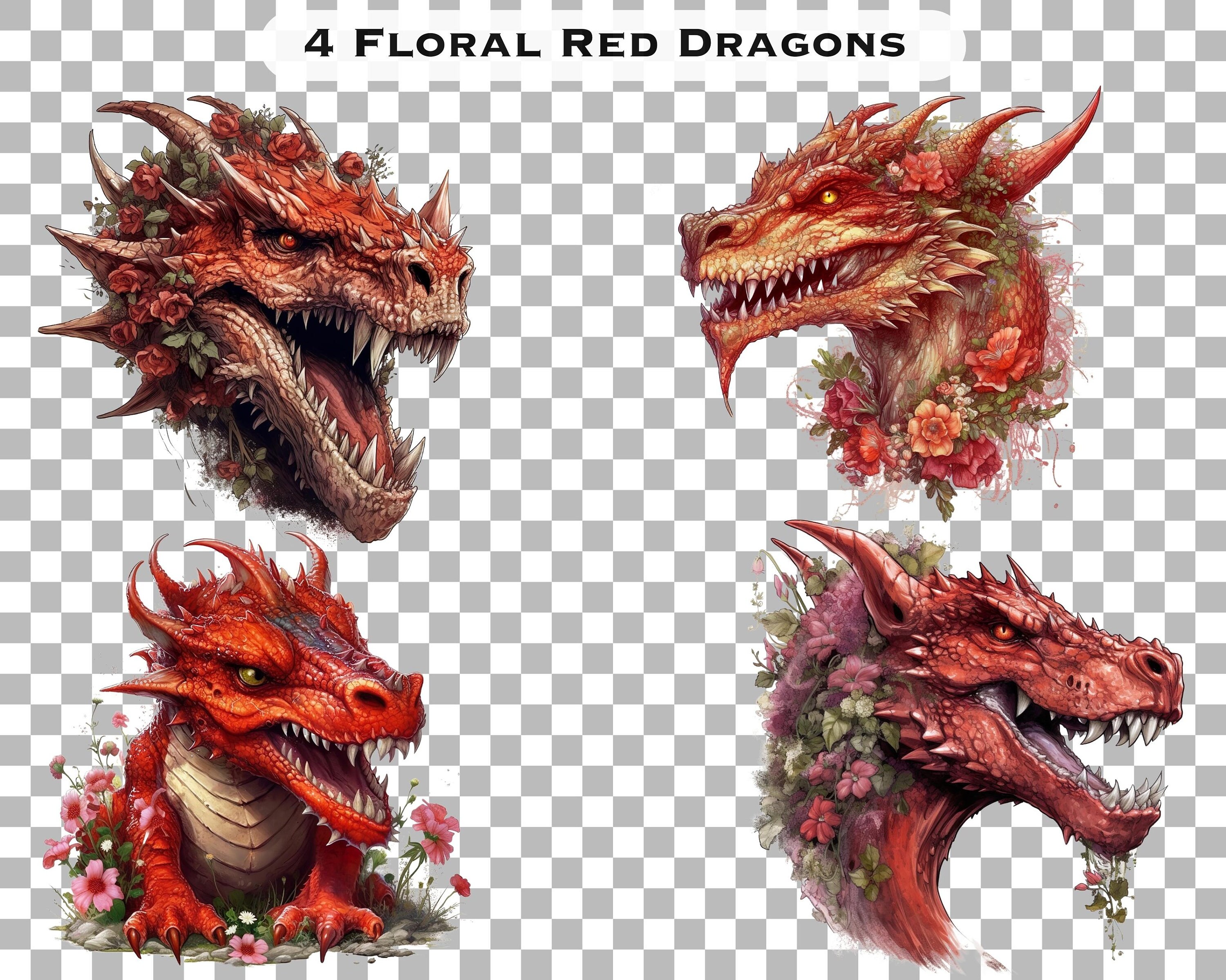 Watercolor Dragon Clipart Bundle, Floral Colorful Dragon SVG PNG ...