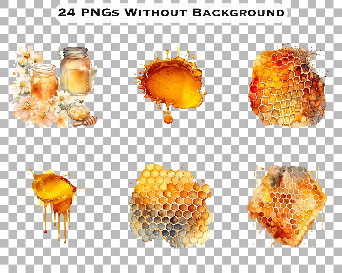 Watercolor Honey Bee Clipart, Honey Drips Clipart, Spring Floral and ...