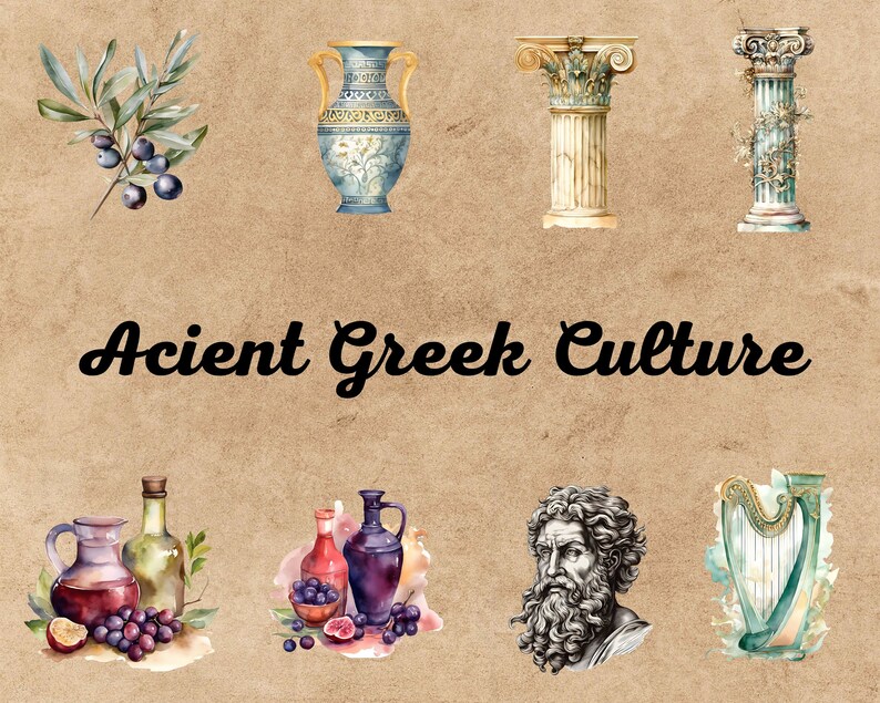 Watercolor Ancient Greece Clipart Bundle, 40 Images Hellenistic PNG ...