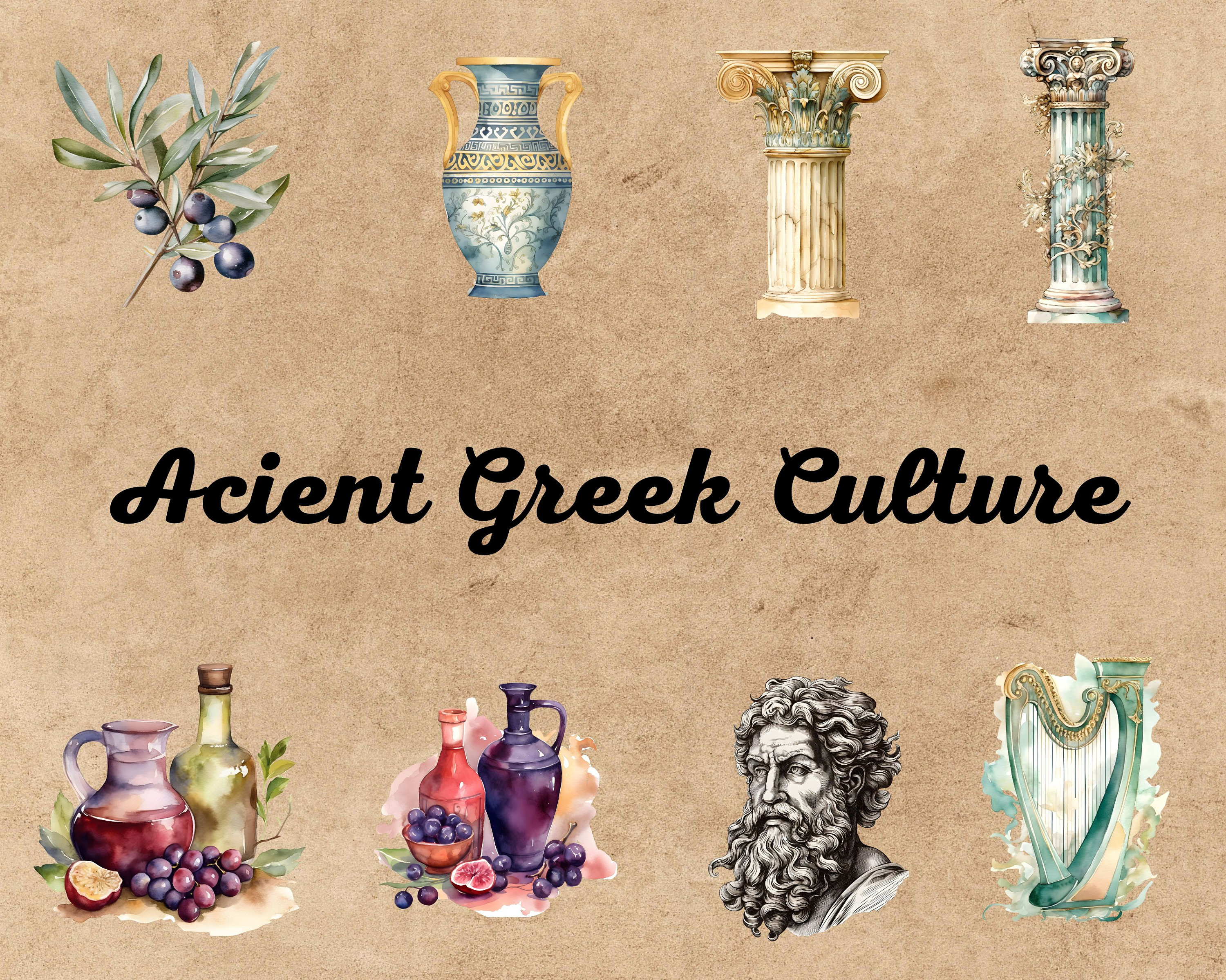 Watercolor Ancient Greece Clipart Bundle, 40 Images Hellenistic PNG ...