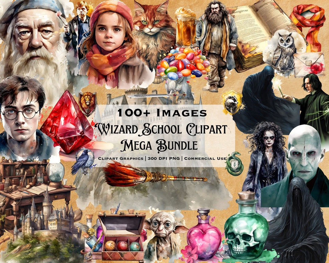 Magic School Watercolor Clipart, Magic Items Watercolor Clipart, Wizard ...