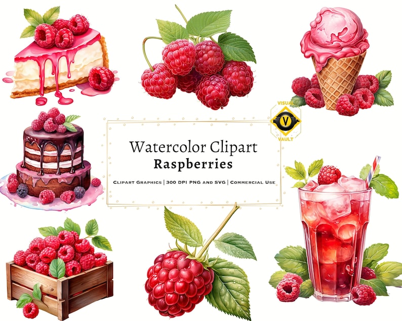 Raspberries Watercolor Clipart, Raspberries Clipart Bundle, Digital ...