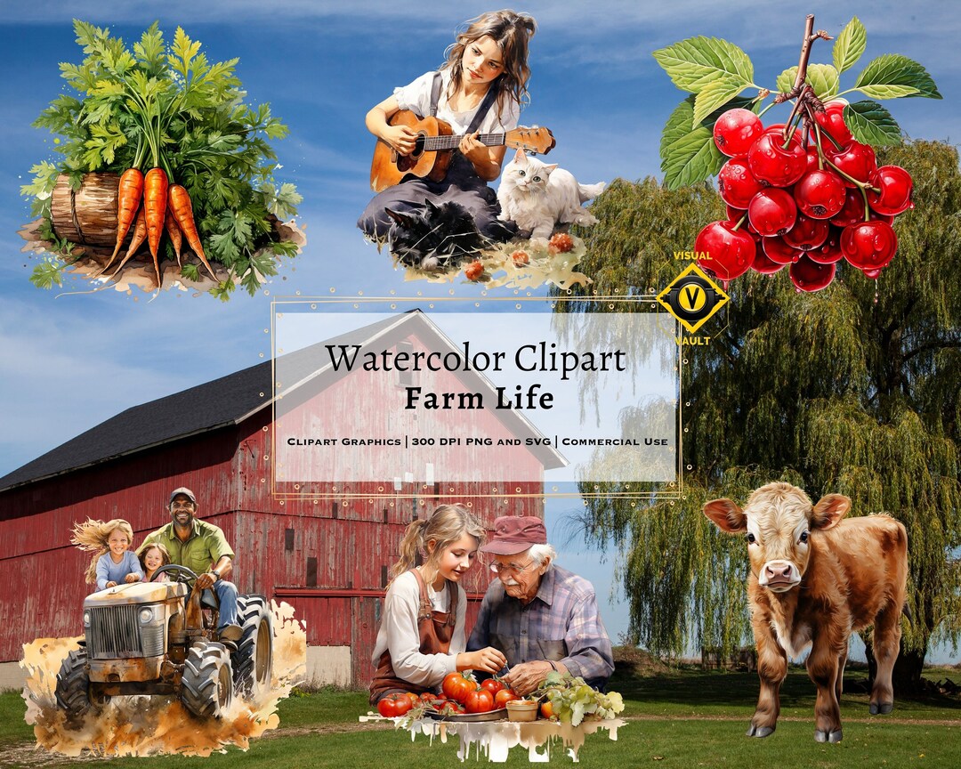 Farm Life Clipart Bundle, Farm Life Watercolor Clipart, Farm Animals ...