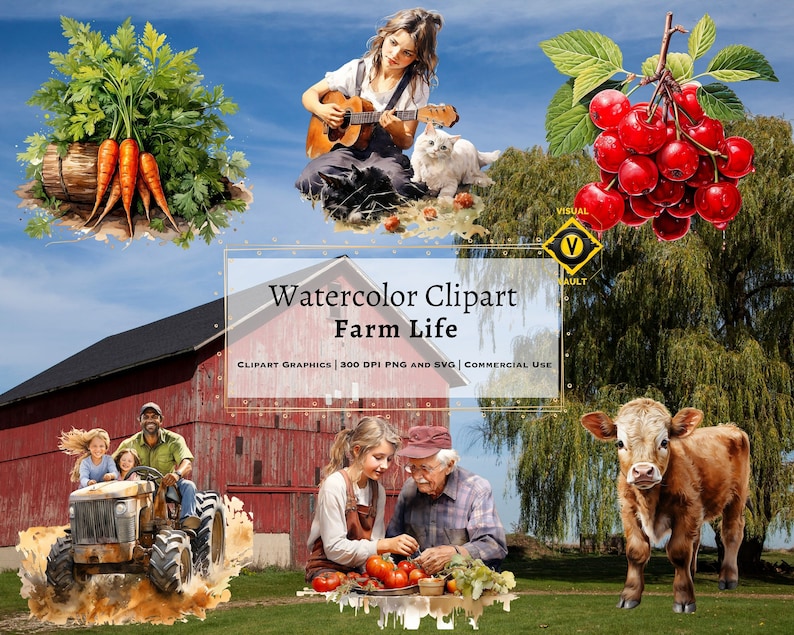 Farm Life Clipart Bundle Farm Life Watercolor Clipart Farm - Etsy