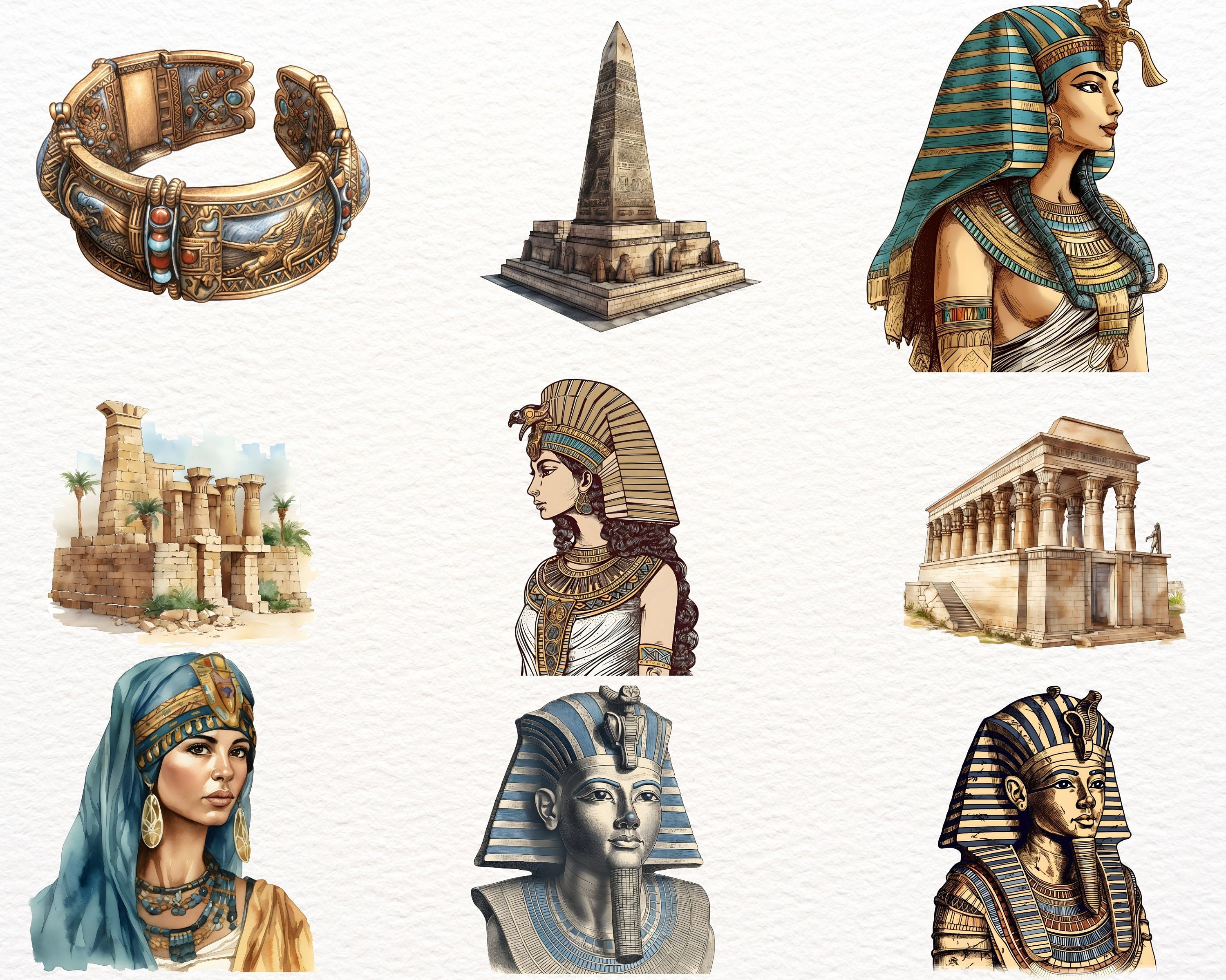 Ancient Egypt Watercolor Clipart, Historical Egyptian Symbols Set ...