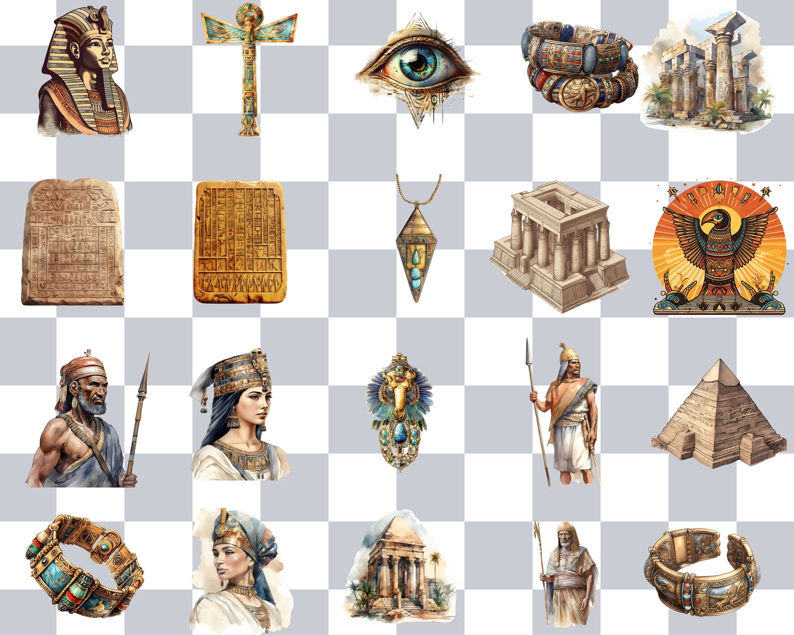 Ancient Civilizations Clipart Bundle, Egypt History Watercolor Clipart ...