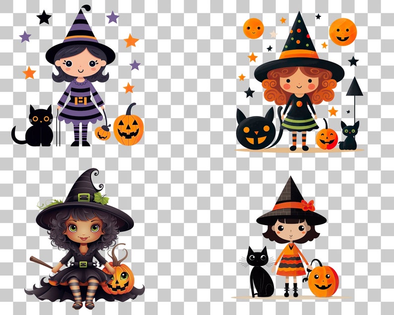 Cute Witches Watercolor Clipart, Witches Watercolor Clipart Bundle ...