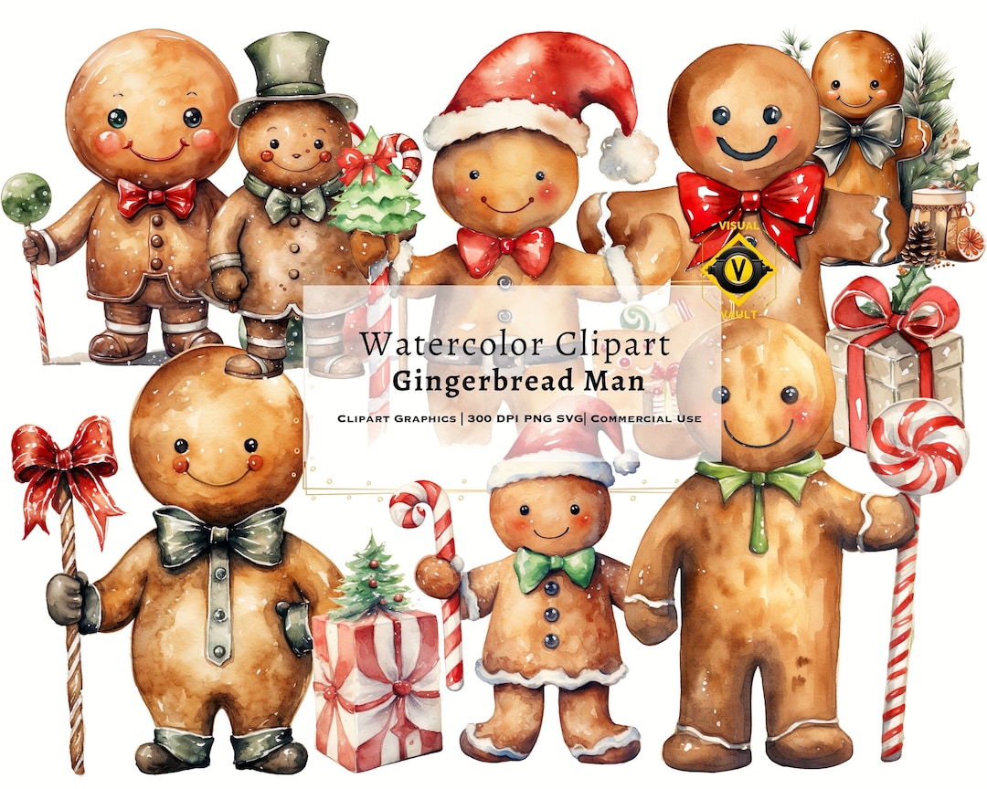 Cute Gingerbread Man Christmas Clipart Bundle, Gingerbread Clipart PNG ...