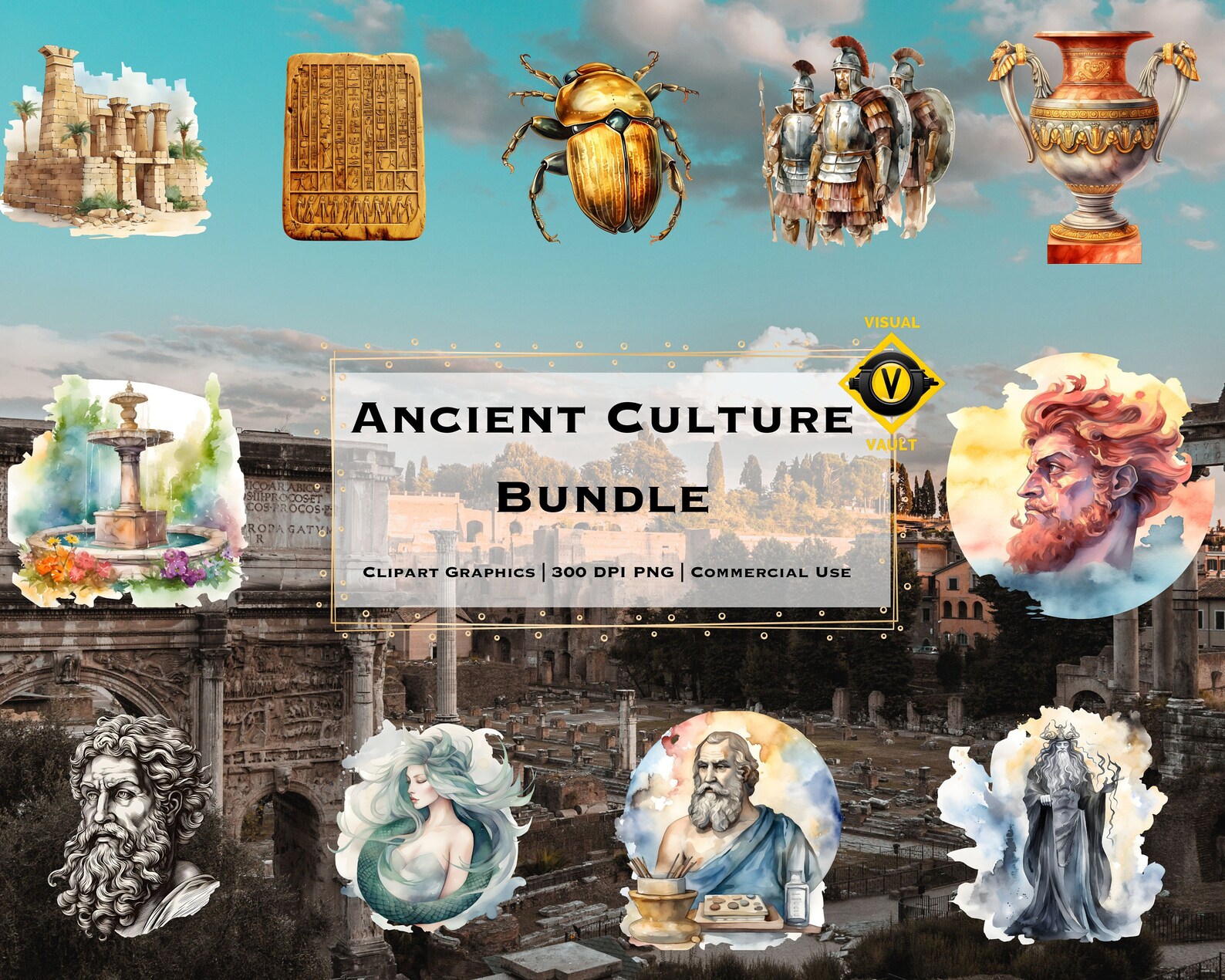 Ancient Civilizations Clipart Bundle, Egypt History Watercolor Clipart ...