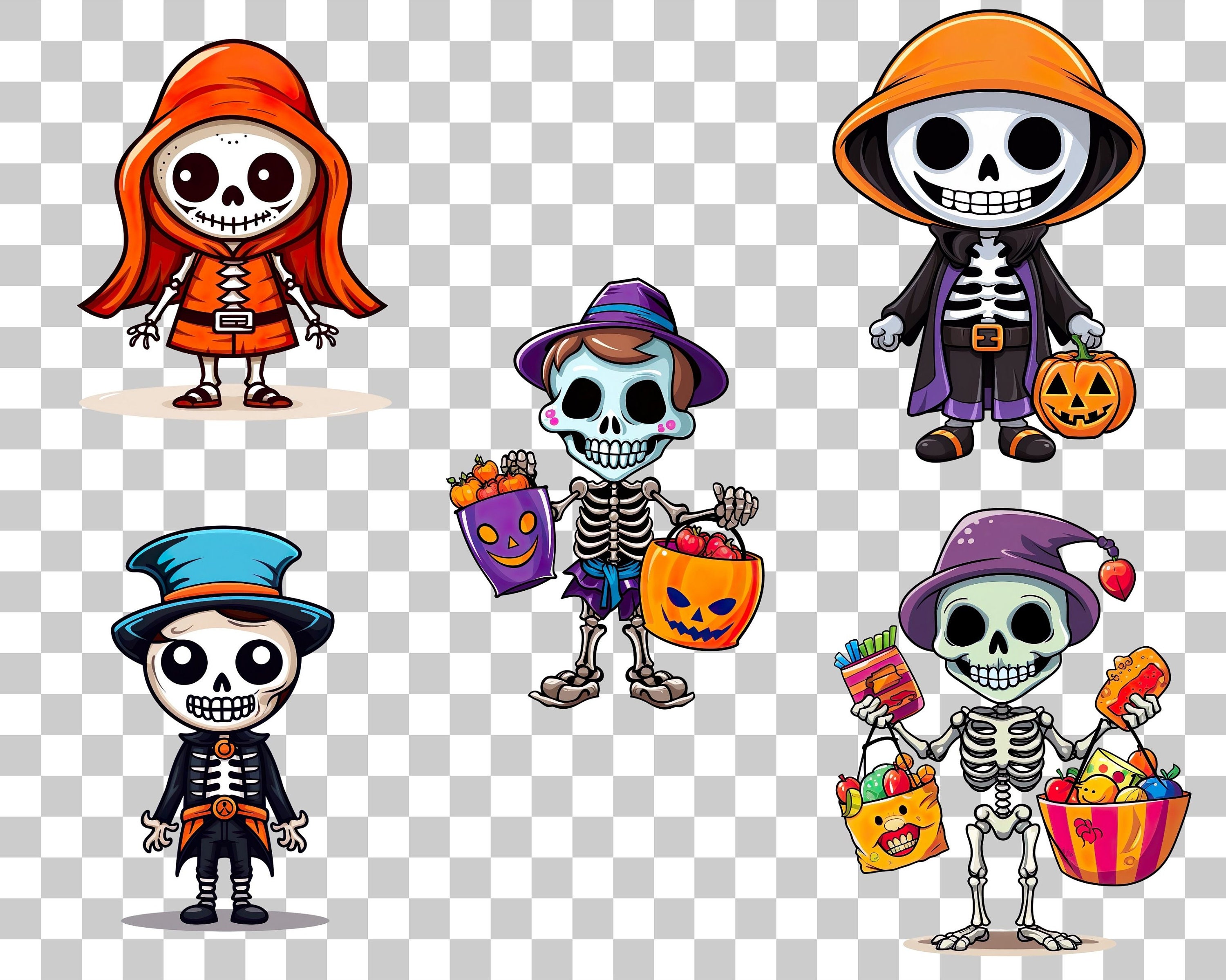 Skeletons Clipart, Halloween Skeletons Bundle, Colorful Skeletons ...