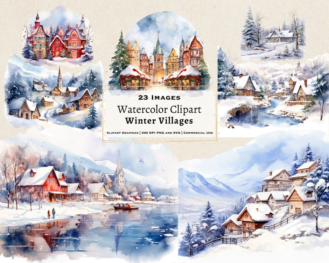 Winter Village Christmas Clipart Bundle 23 Images, Winter Wonderland ...