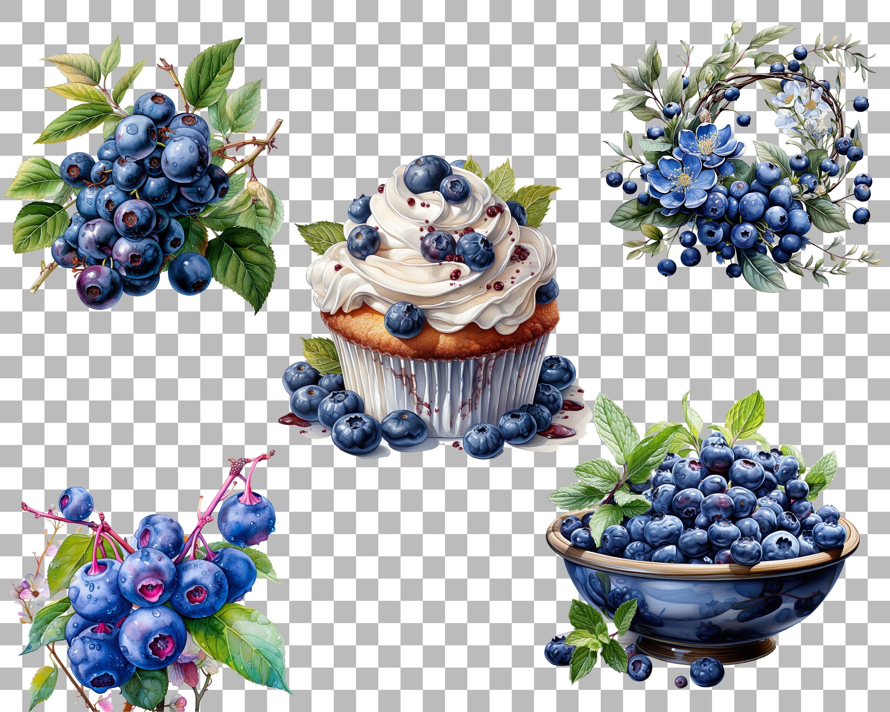 Blueberries Watercolor Clipart, Blueberry Cake Watercolor Clipart ...