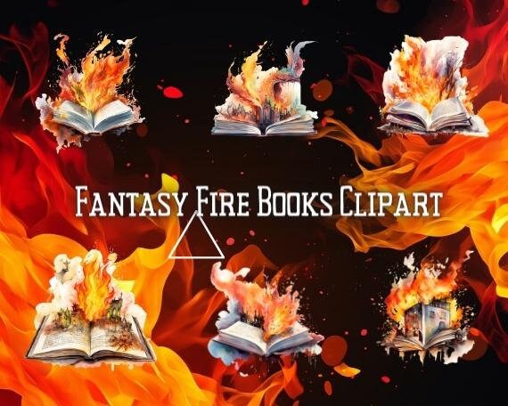 20 PNG Burning Books Fantasy Clipart Bundle, Open Magic Books on Fire ...
