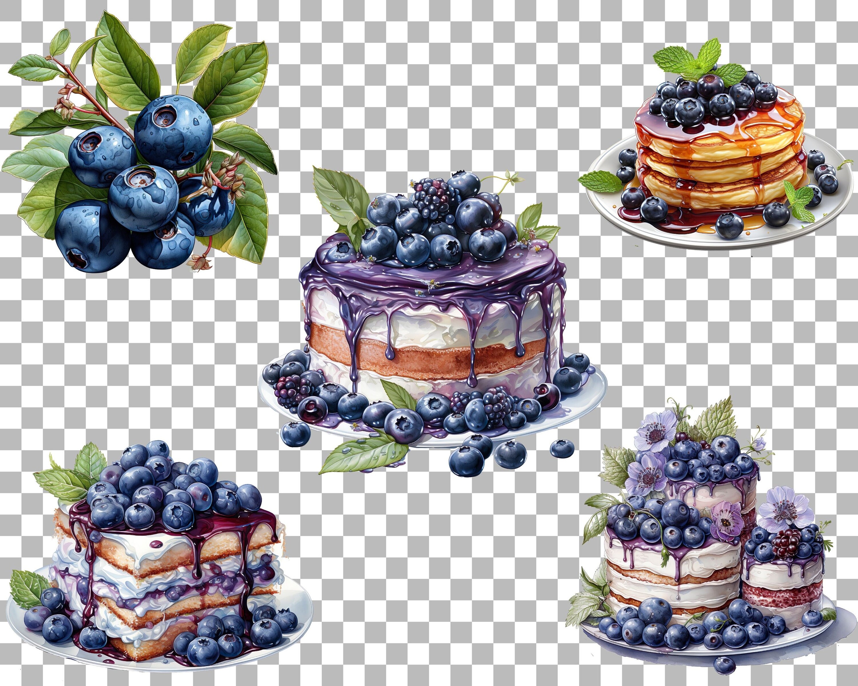 Blueberries Watercolor Clipart, Blueberry Cake Watercolor Clipart ...