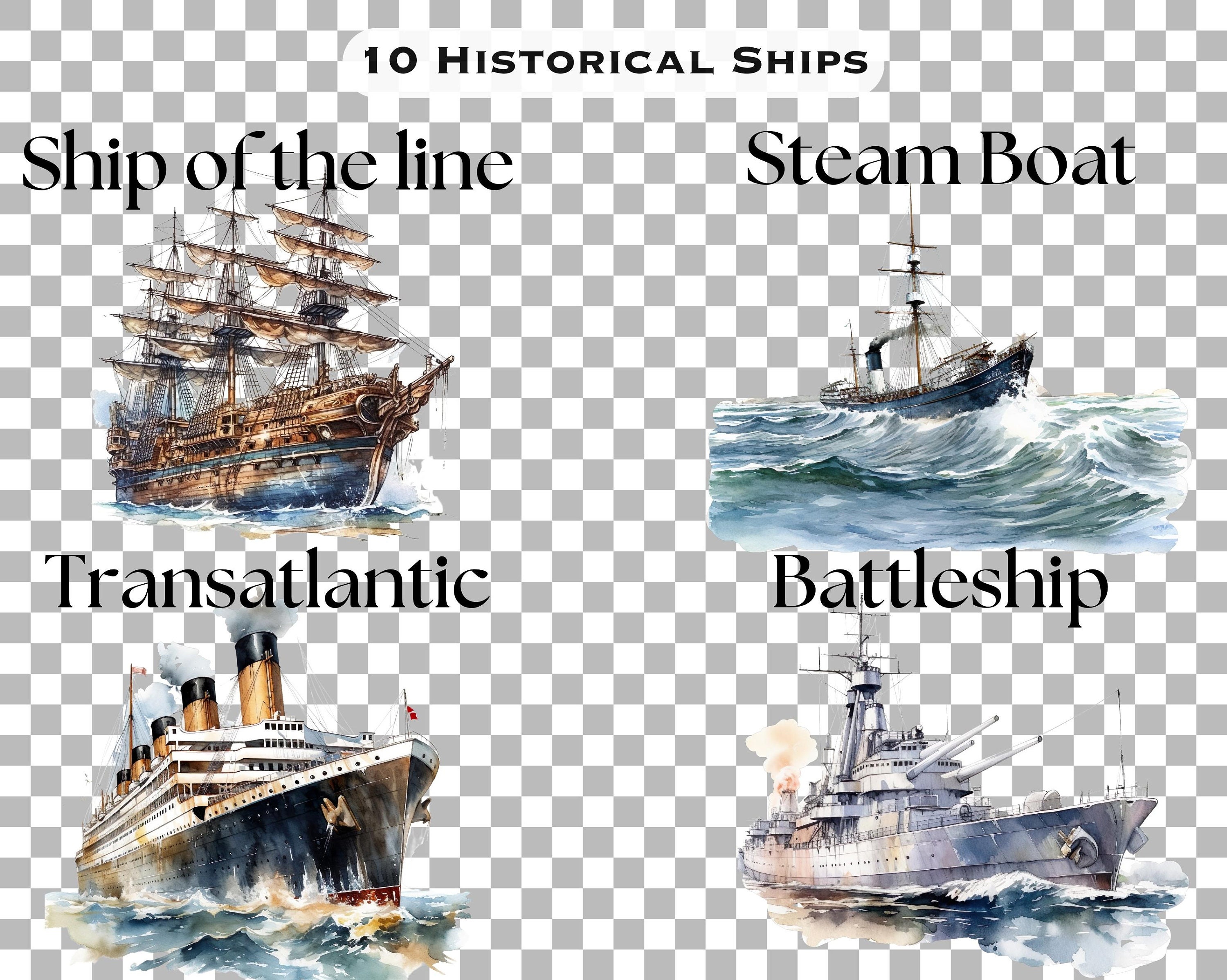 10 Images Historical Watercolor Ships Clipart, Retro Ships PNG and ...