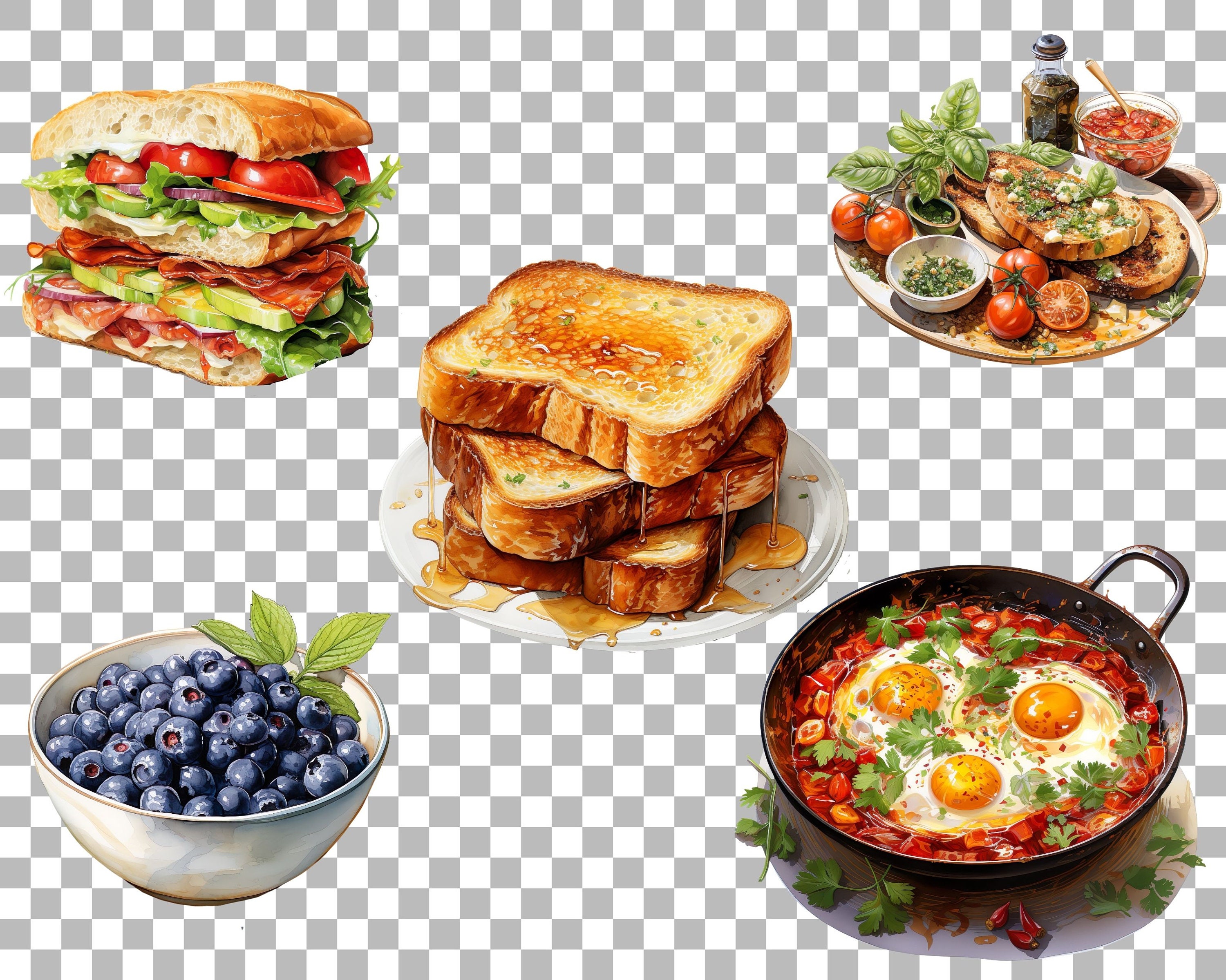 Breakfast Watercolor Clipart, Breakfast Graphics, Breakfast Colorful ...