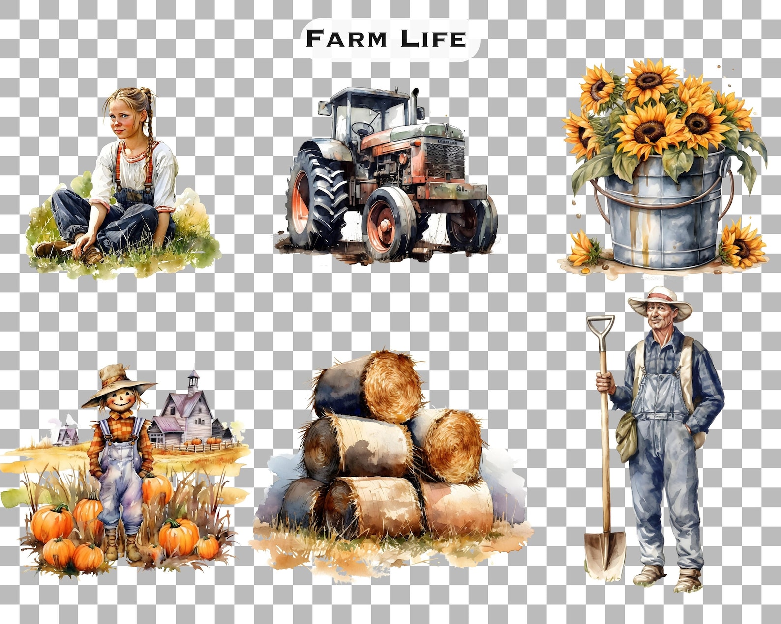 Farm Life Clipart Bundle, Farm Life Watercolor Clipart, Farm Animals ...