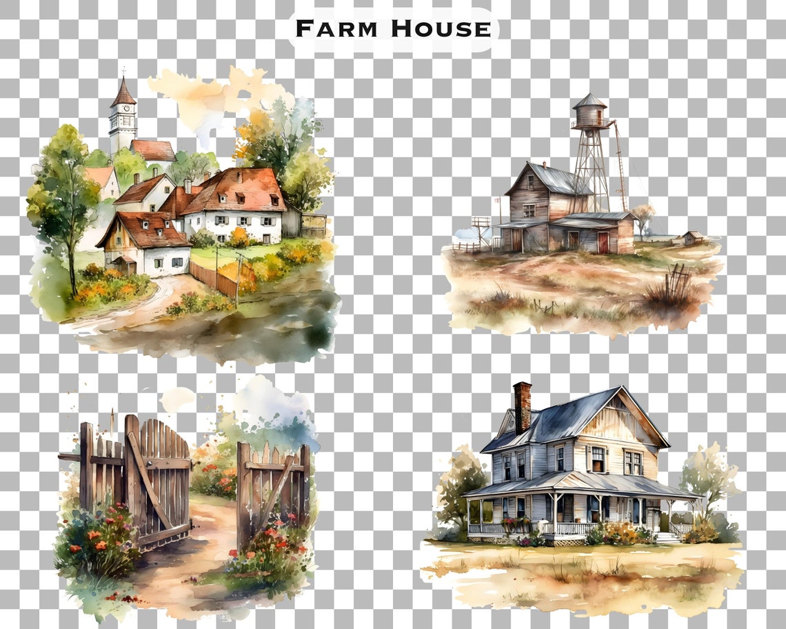 Farm Life Clipart Bundle, Farm Life Watercolor Clipart, Farm Animals ...