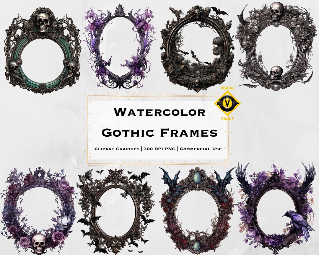 Watercolor Gothic Frames Clipart, Gothic Frames Clipart, Dark Frames ...