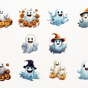 Cute Ghosts Watercolor Clipart, Spooky Ghosts Watercolor Clipart ...