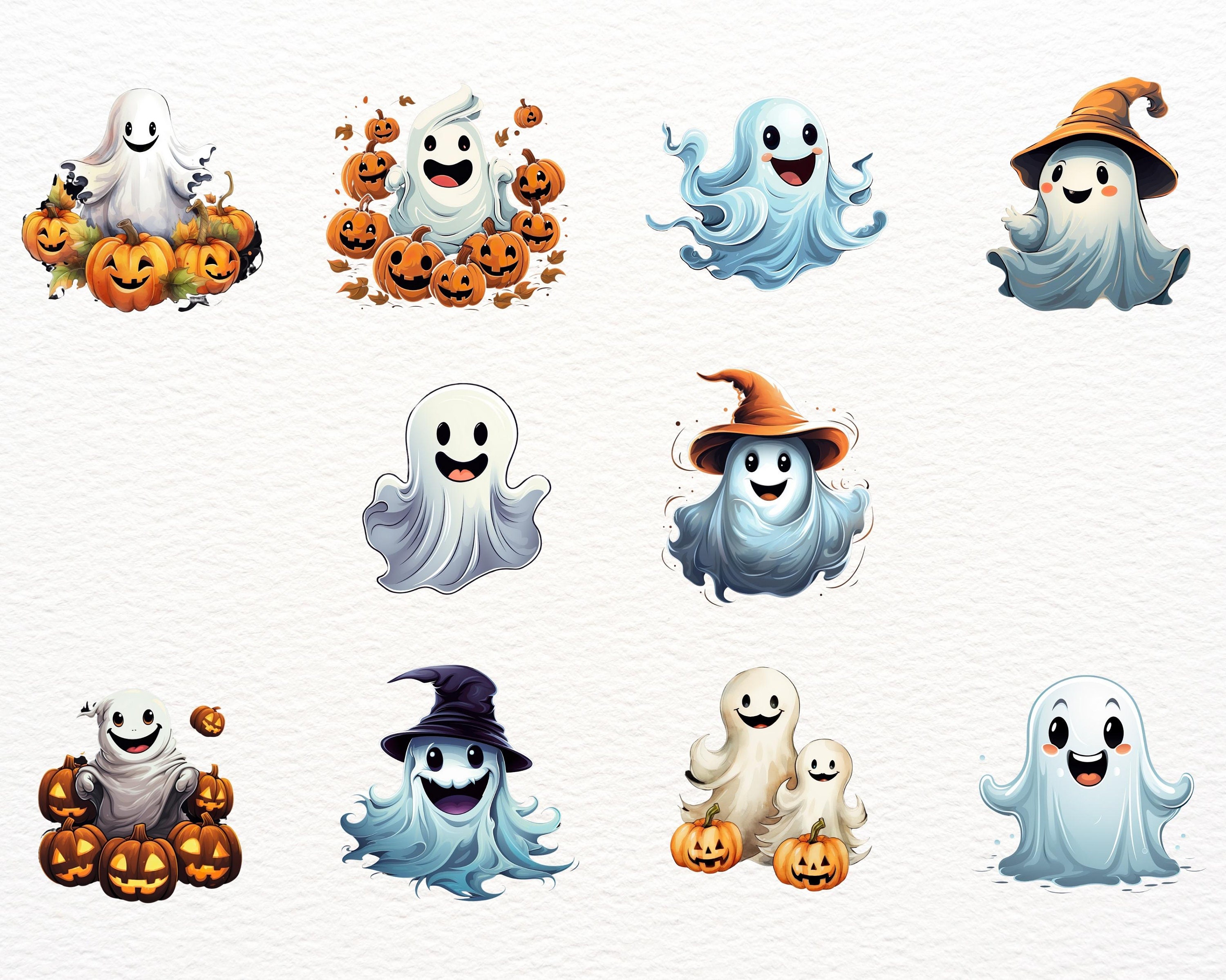 Cute Ghosts Watercolor Clipart, Spooky Ghosts Watercolor Clipart ...