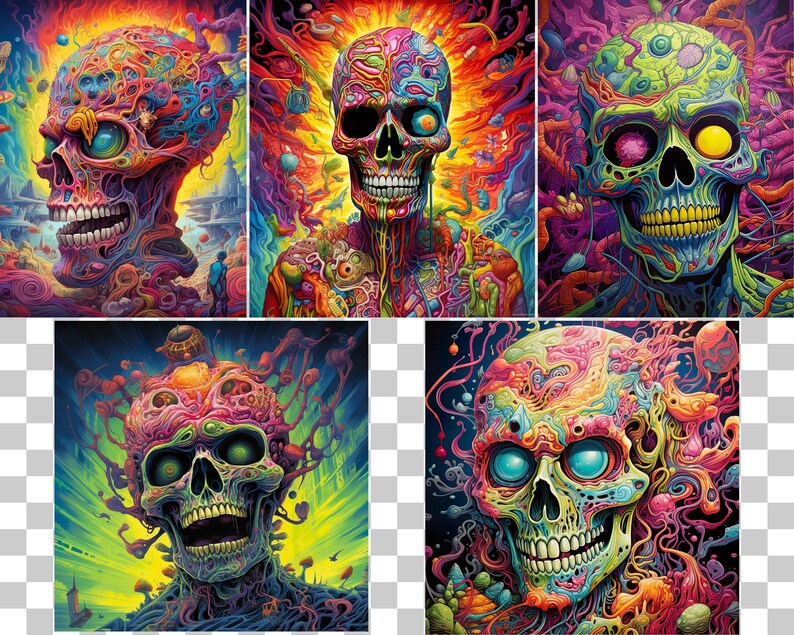 25 PNG Psychedelic Zombie Clipart Bundle, Trippy Colorful Zombie ...
