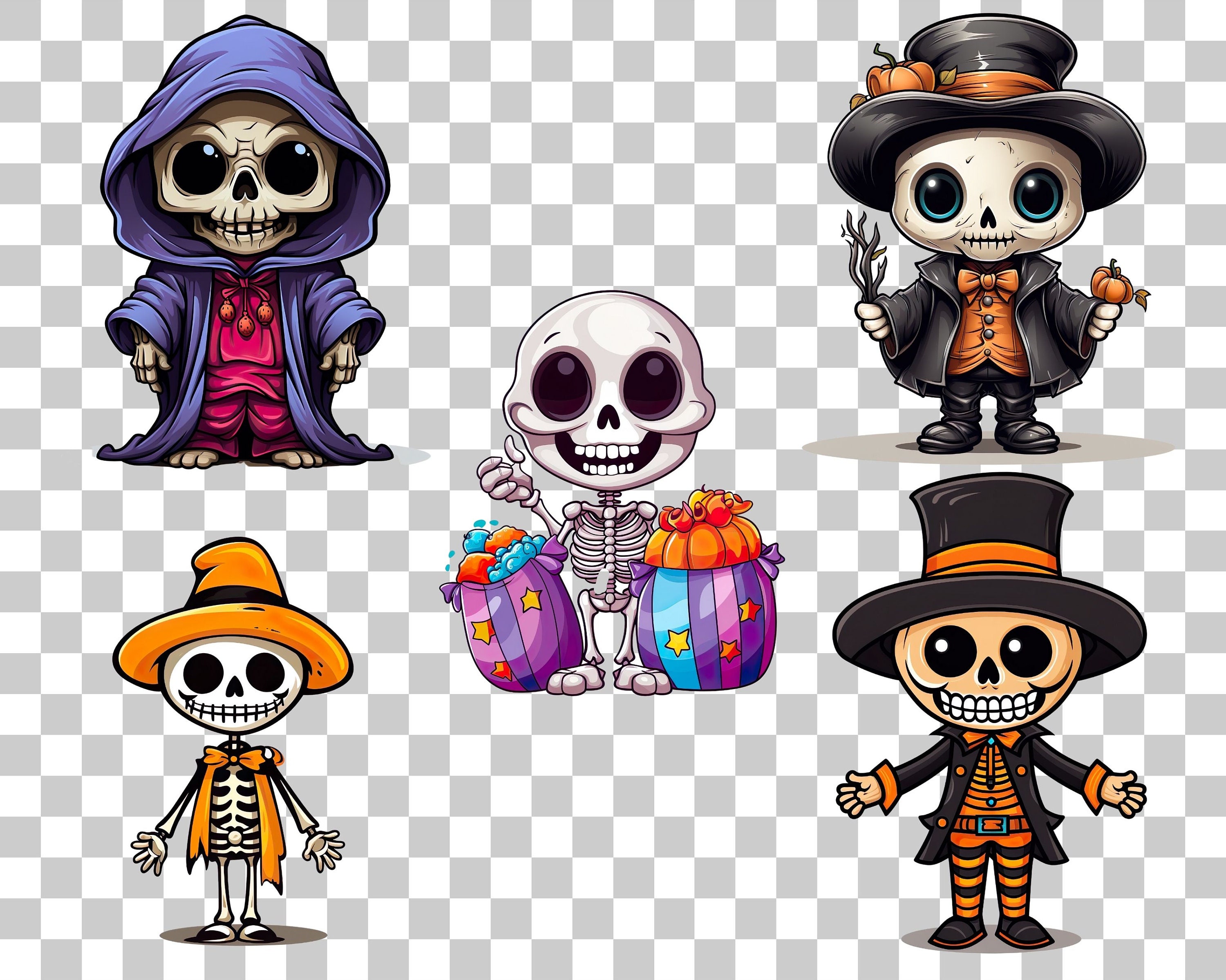 Skeletons Clipart, Halloween Skeletons Bundle, Colorful Skeletons ...